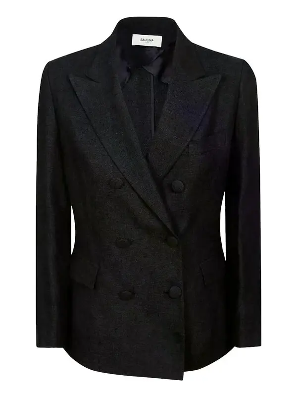 SAULINA Double-breasted Blazer With Flap-pockets - Blue