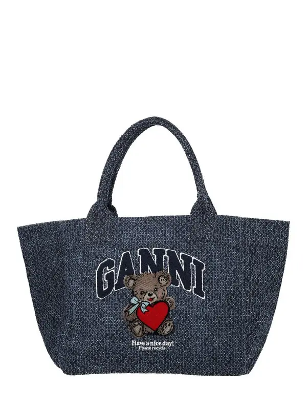 GANNI Trapeze Bear Medium Bag - Denim
