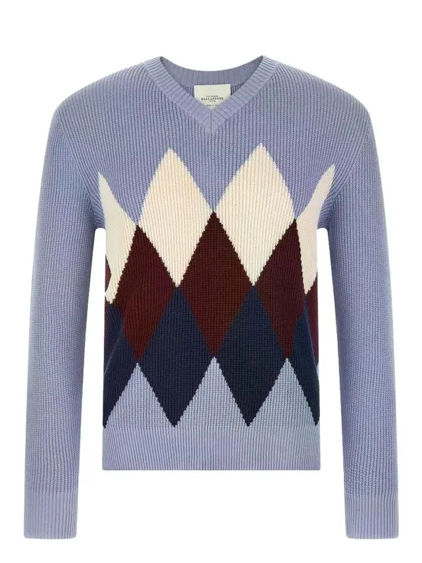 BALLANTYNE V-neck Argyle Jacquard Sweater - Blue