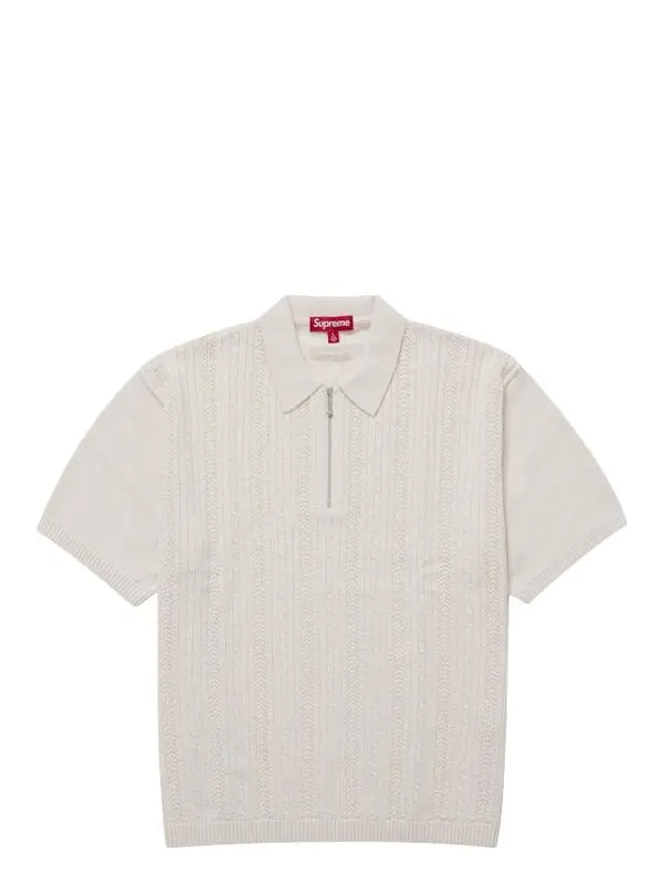 Supreme Beaded Zip Polo - White