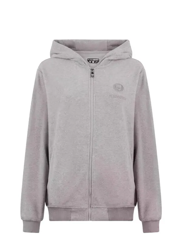 PLEIN SPORT Zip-up Hoodie With Patch Detail - Grey