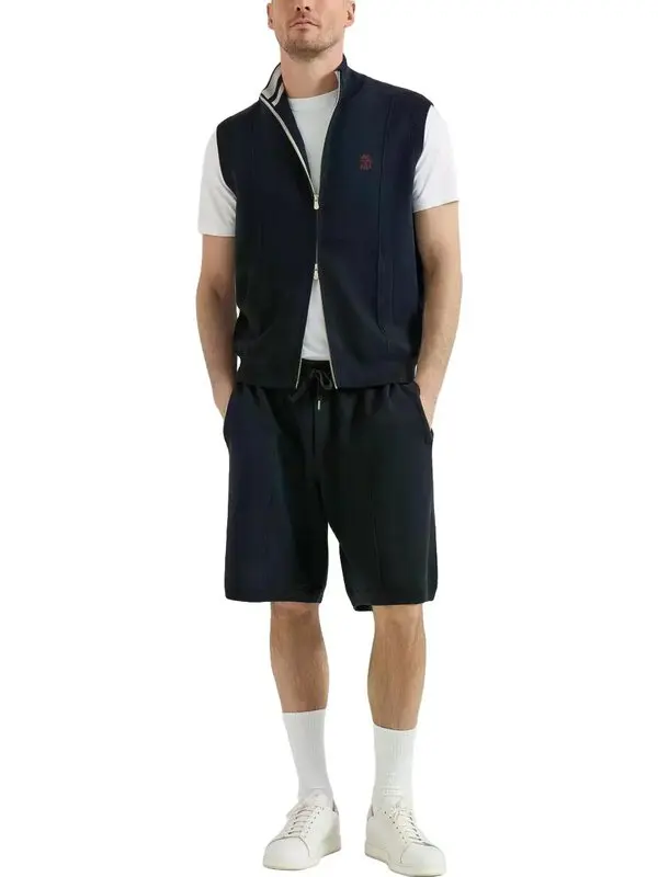 Brunello Cucinelli Cotton And Silk French-terry Double-knit Bermuda Shorts With Logo - Blue