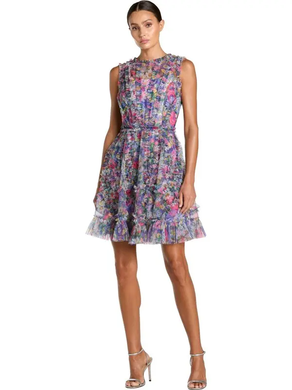 Mac Duggal Floral Ruffle A-line Mini Dress - Purple