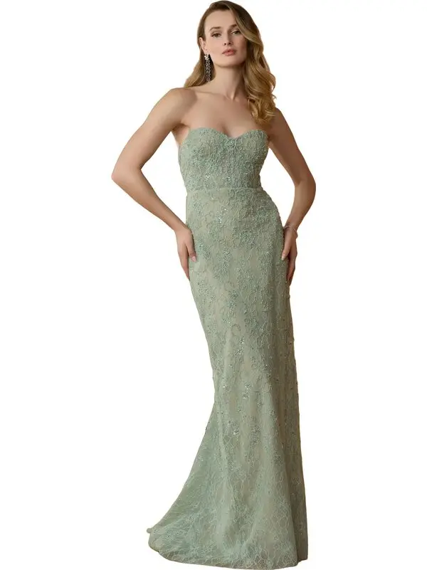MAC DUGGAL COLLECTION Embellished Strapless Bustier Gown - Green