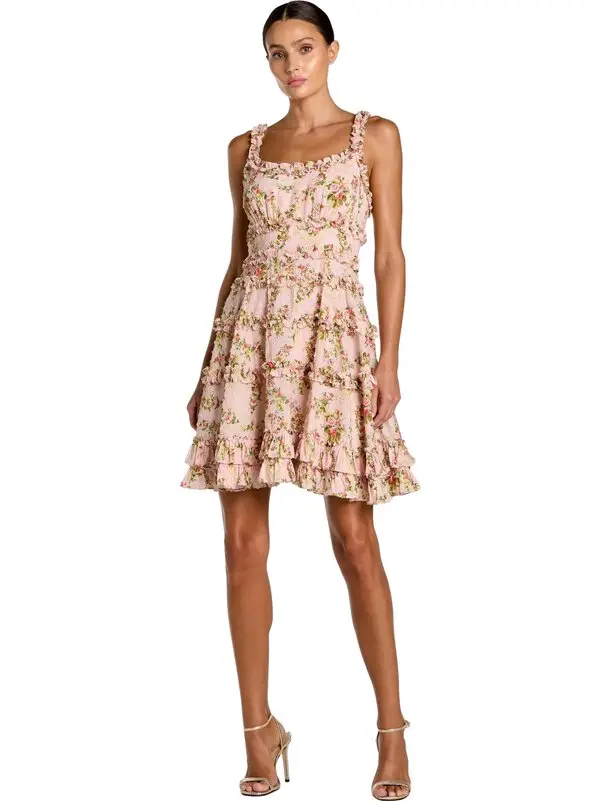 Mac Duggal Floral Ruffled Mini Dress - Pink