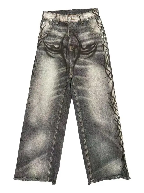 HELLSTAR Graffiti-detailed Wide-leg Jeans - Grey