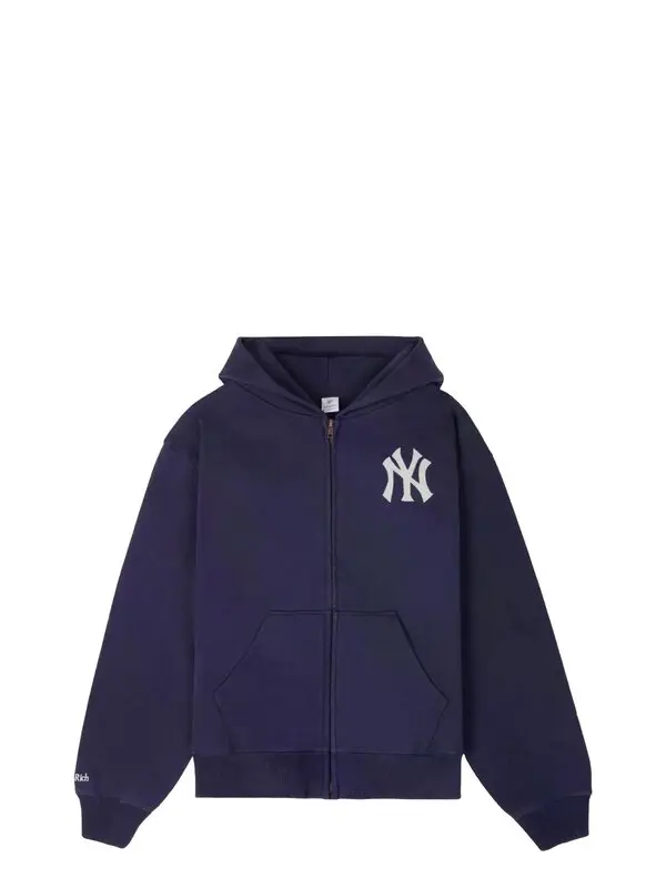 SPORTY & RICH Yankees Serif Zip-up Hoodie - Blue
