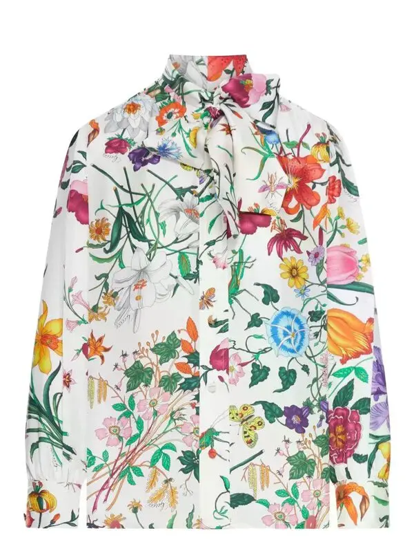 Gucci Floral-print Bow Shirt - White