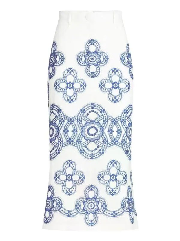 Silvia Tcherassi Floral Embroidered Skirt - White