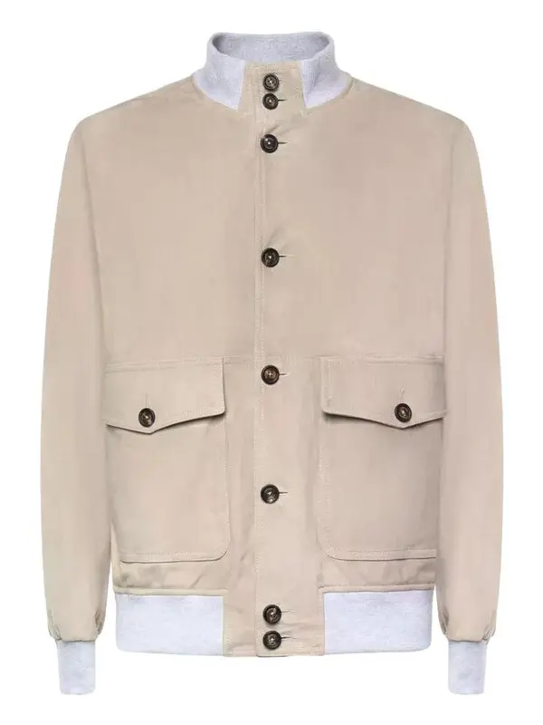 Eleventy Buttoned Leather Jacket - Neutrals