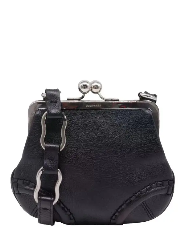Burberry Kisslock Leather Cross Body Bag - Black