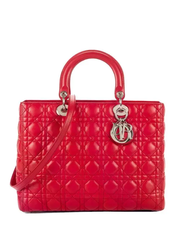 Dior Cannage Quilted Leather Tote - Red