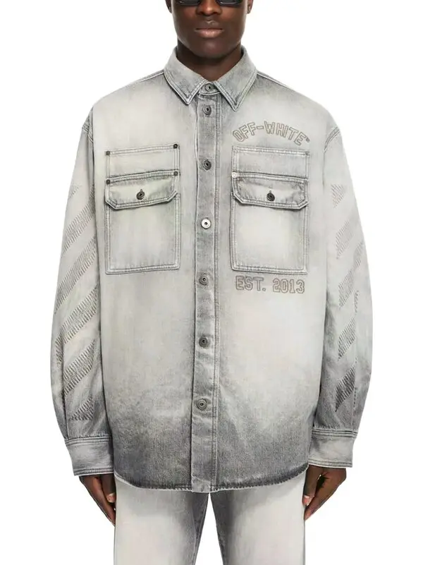 Off-White Diagonal Embroidery Faded Overshirt - Grey