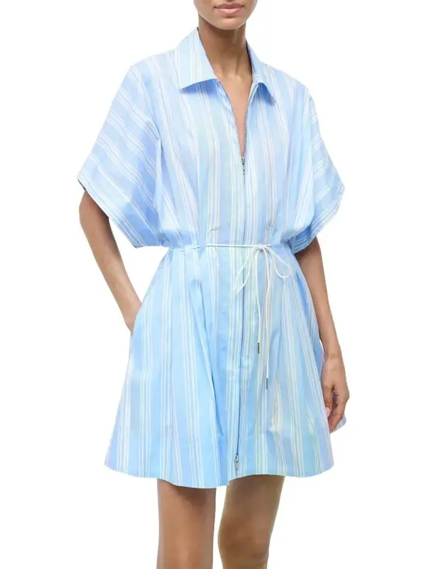 Staud Striped Drawstring Dress - Blue