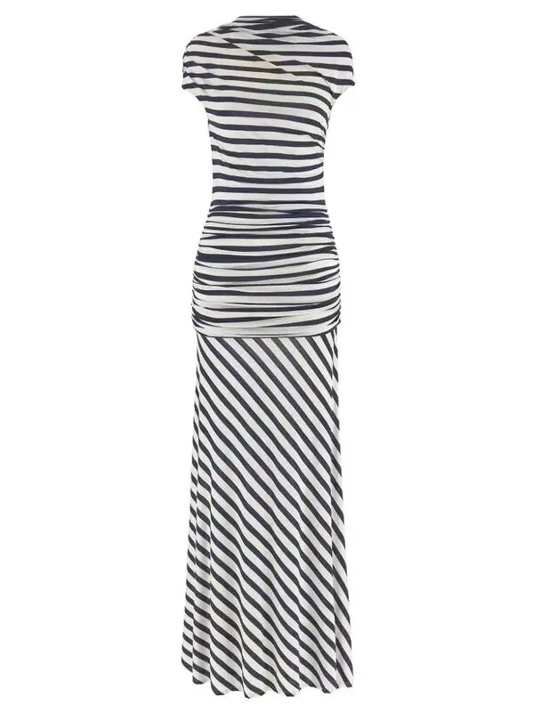 SELF-PORTRAIT Striped Draped Maxi Dress - White