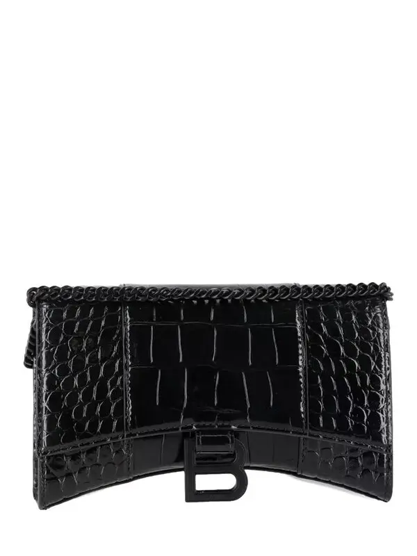 Balenciaga Hourglass Croc-embossed Clutch - Black