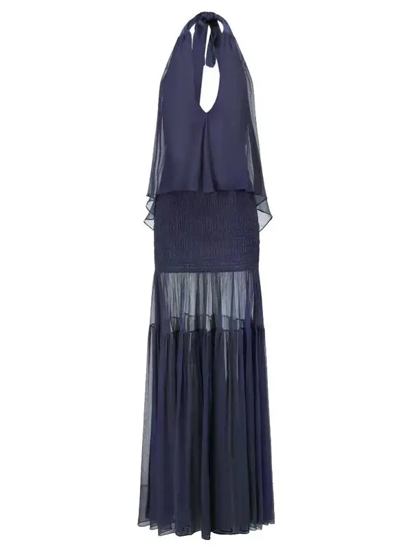OUDE WAAG Shirred Tiered Silk Maxi Dress - Blue