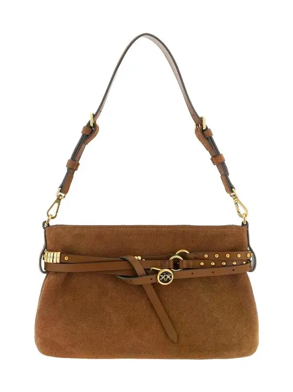 Pinko Studded-belt Suede Shoulder Bag - Brown