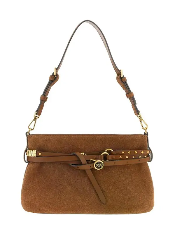 Pinko Studded-belt Suede Shoulder Bag - Brown