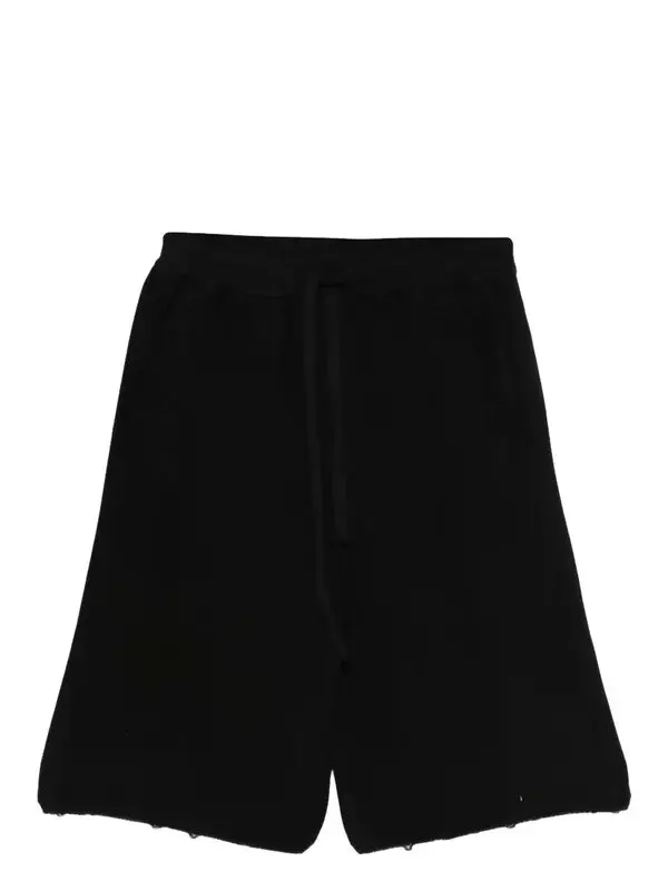 LANEUS Drawstring Raw-edge Hem Shorts - Black
