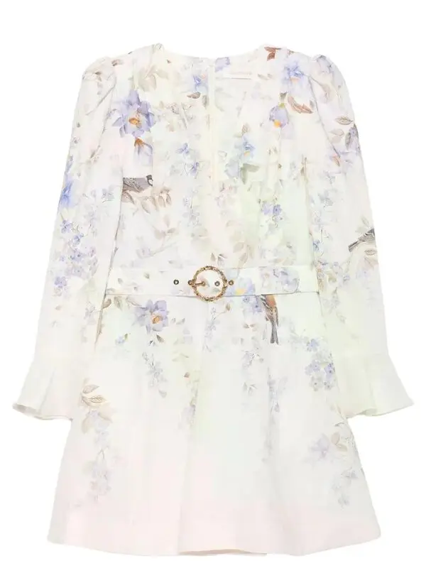 Zimmermann Floral-print Belted Mini Dress - Neutrals