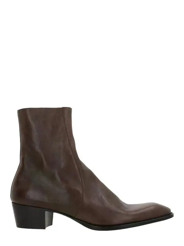 Saint Laurent Leather Zip Boots - Brown