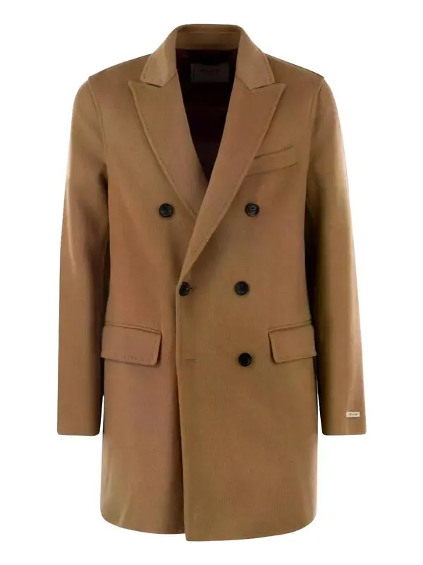 PALTO' Double-breasted Coat With Peak Lapels - Brown