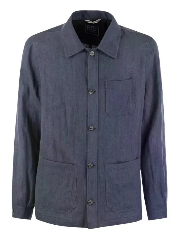 Fedeli Bristol Breast-pocket Linen Jacket - Blue