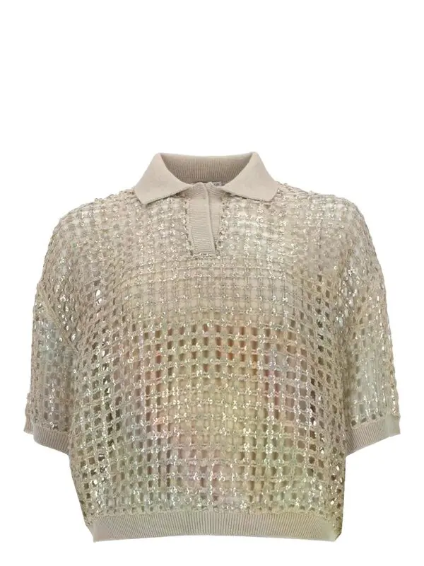 Brunello Cucinelli Sequin-embellished Polo Shirt - Neutrals