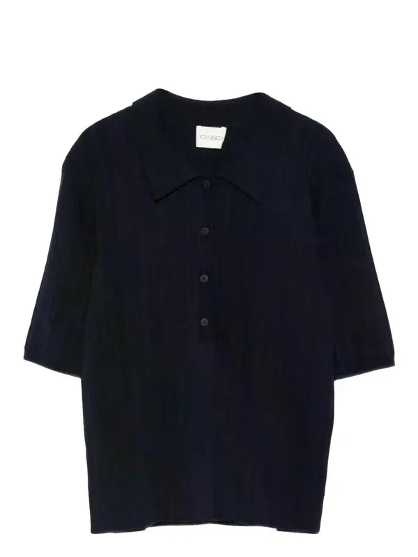 Closed Ribbed Buttoned T-shirt - Blue