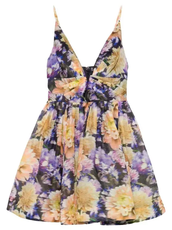 Zimmermann Floral-print V-neck Mini Dress - Purple