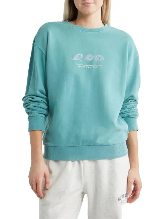 Rip Curl Sunset Surf Relaxed Cotton Graphic Sweatshirt - Dusty Turquoise