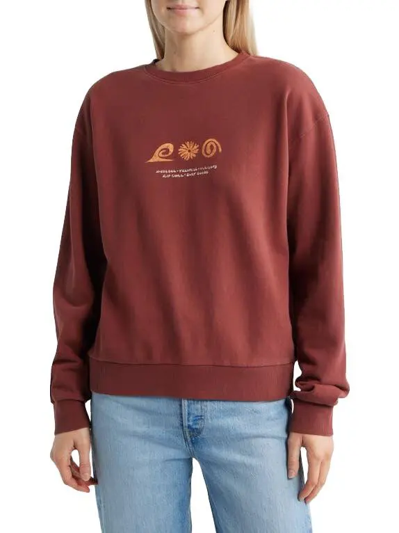 Rip Curl Sunset Surf Relaxed Cotton Graphic Sweatshirt - Red Brown