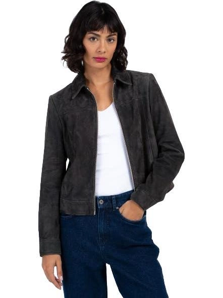 KETTLEWELL Harper Suede Bomber Jacket - Shadow Grey