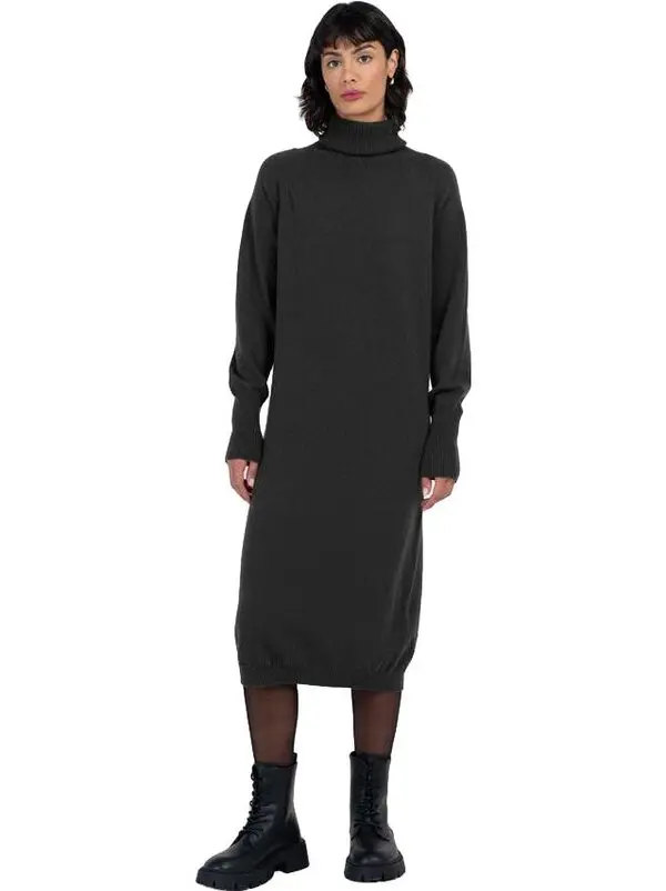 KETTLEWELL Turtle Neck Merino Wool Knitted Dress - Charcoal Marl
