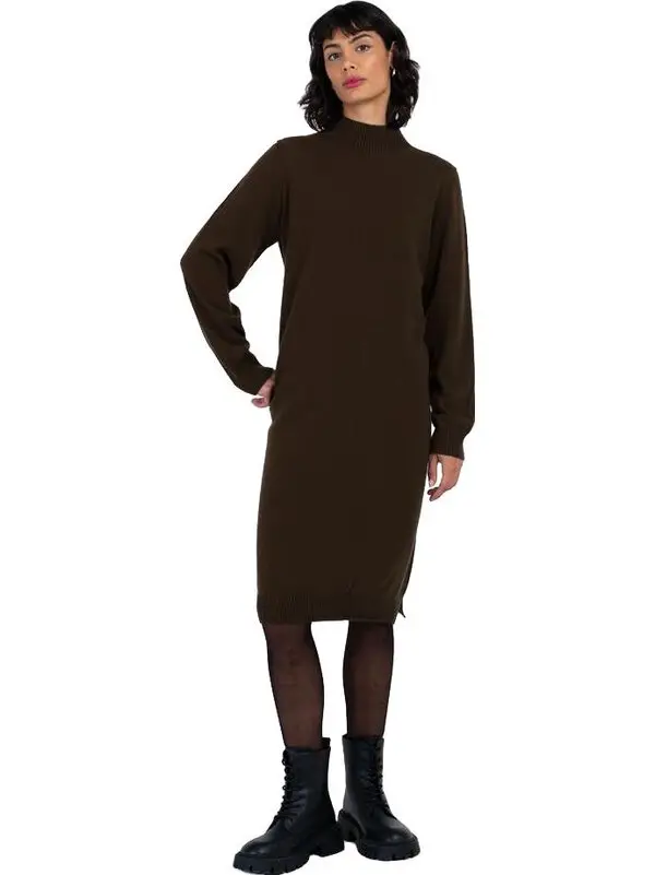 KETTLEWELL Turtle Neck Merino Wool Knitted Dress - Chocolate