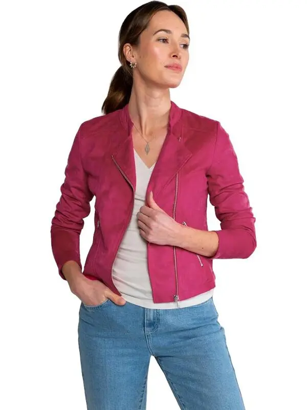 KETTLEWELL Rachel Cropped Biker Jacket - Pink Gerbera