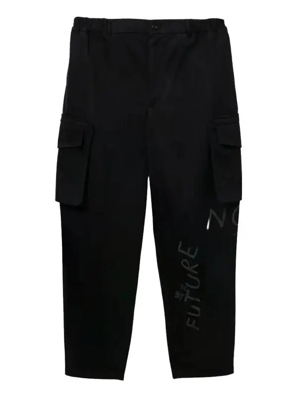 Comme Des Garçons Text-print Twill Tapered Trousers - Blue