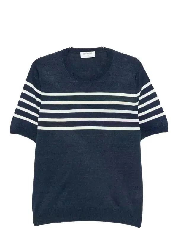 GRAN SASSO Striped Short-sleeve Sweater - Blue
