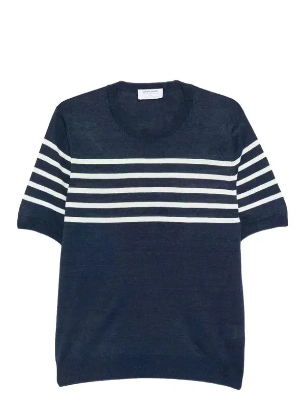 GRAN SASSO Striped Short-sleeve Sweater - Blue