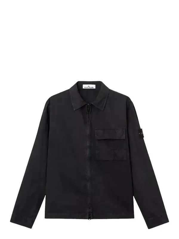 Stone Island Logo-patch Flap-pocket Zipped Overshirt - Black