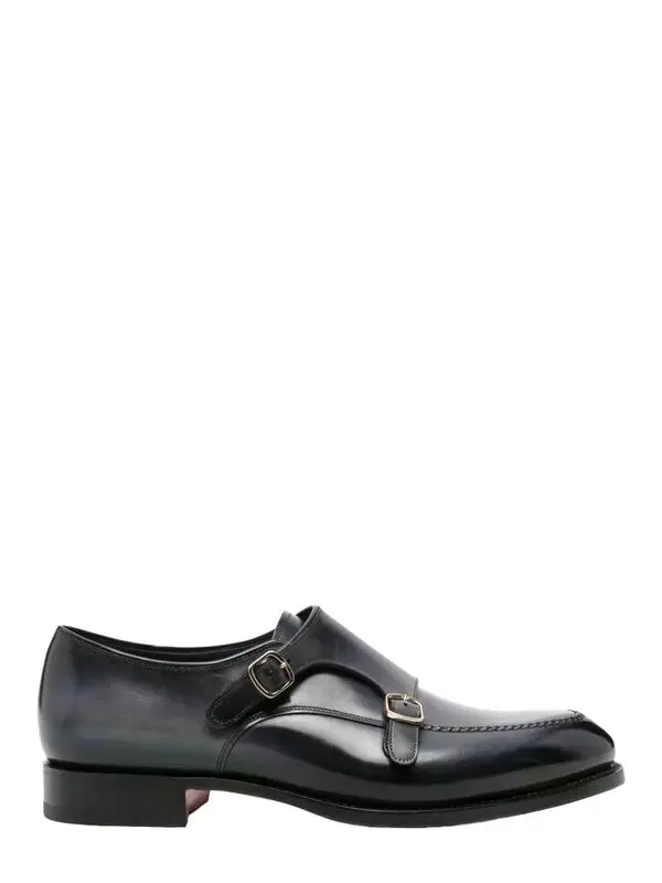 Santoni Leather Monk Shoes - Blue
