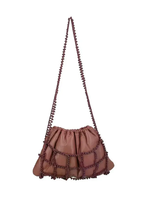 ALYSI Beaded Leather Shoulder Bag - Brown