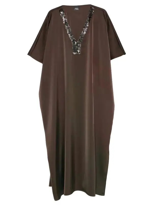 Marina Rinaldi Sequin V-neck Dress - Brown