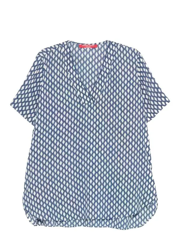 Marina Rinaldi Geometric Print V-neck Top - Blue