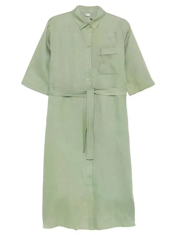 Max Mara Button Belt Linen Midi Dress - Green