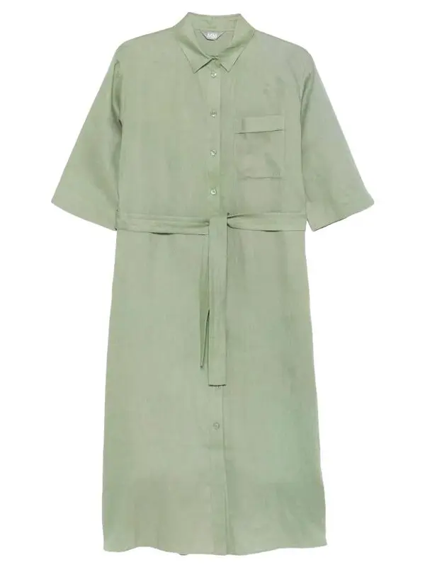 Max Mara Button Belt Linen Midi Dress - Green