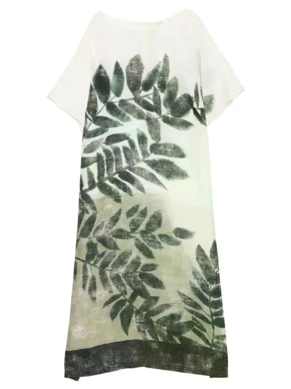 Marina Rinaldi Leaf-print Midi Dress - Neutrals