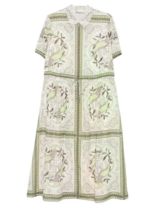 Tory Burch Bird Paisley Midi Shirt Dress - Neutrals