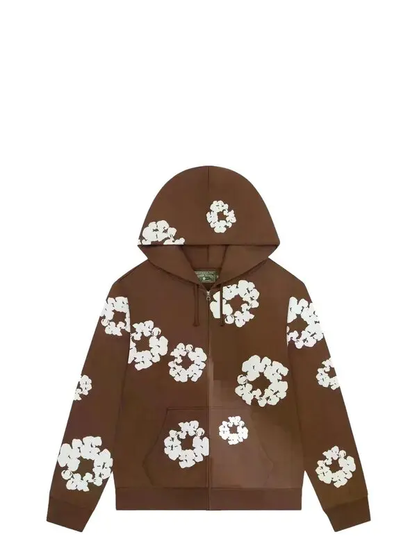 DENIM TEARS Floral Print Zipped Hoodie - Brown